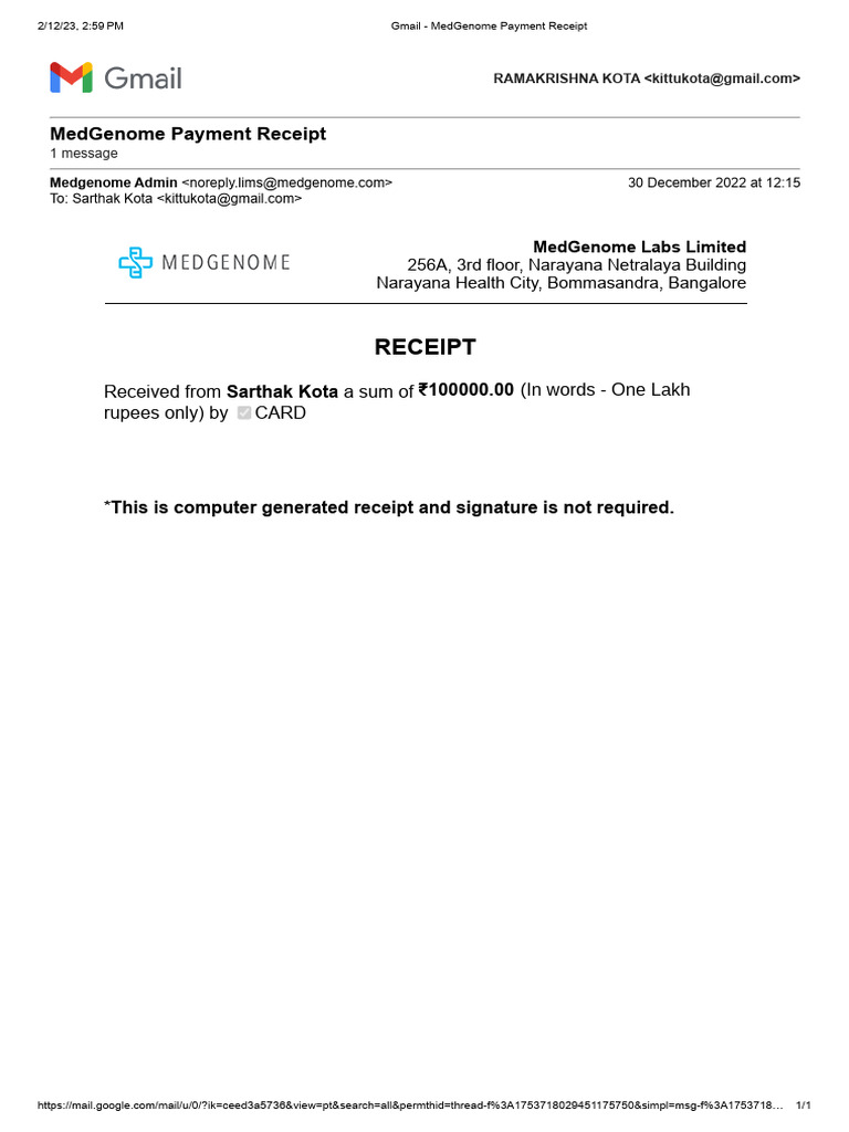 MedGenome Payment Receipt Details | PDF