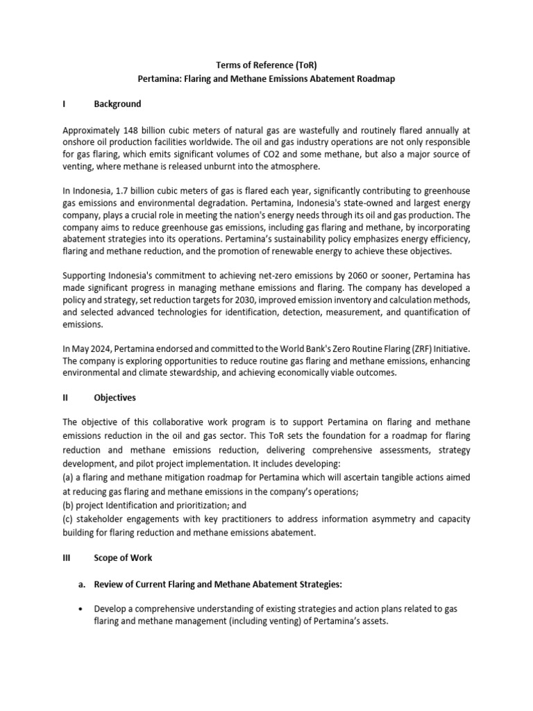 Flaring and Methane Roadmap - Pertamina - TOR | PDF | Natural Gas | Methane