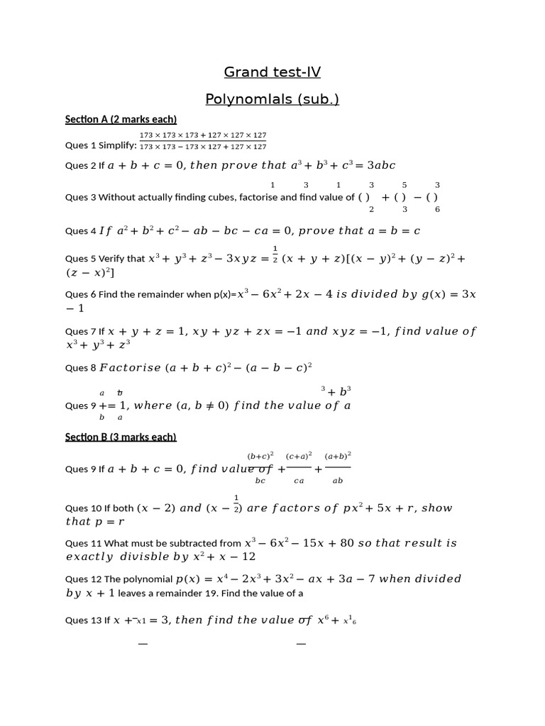 polynomials sub | PDF | Polynomial | Mathematical Analysis