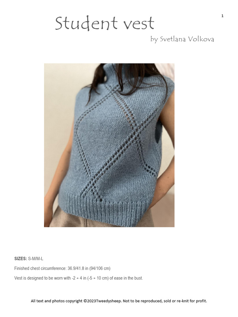 Student Vest | PDF | Knitting | Needlework