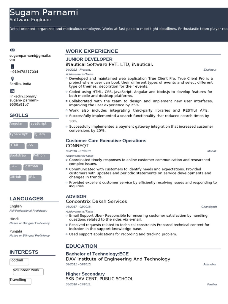 Sugam_Resume | PDF | Java Script | Software Engineering