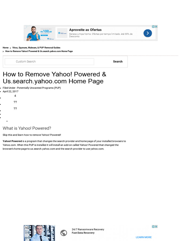 Bleepingcomputer Remove Yahoo Powered and Us Search Yahoo Com Home Page | PDF | Malware ...