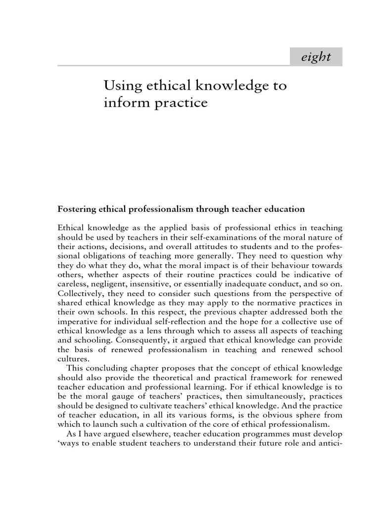 Using Ethical Knowledge To Inform Practice - The Ethical Teacher-Lesson ...