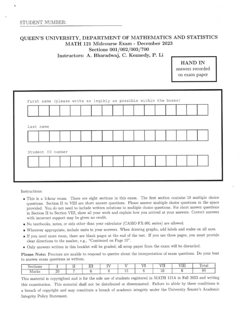 MATH121 Final 2023 | PDF