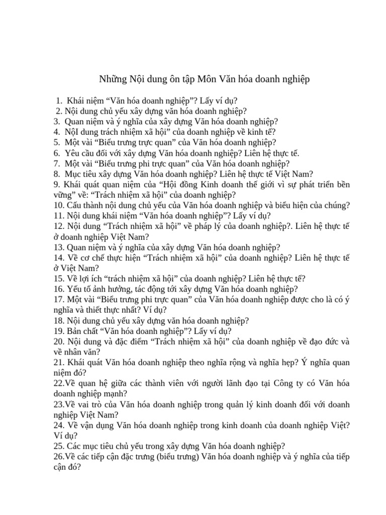 Nội dung ôn tập môn VHDN 2024 | PDF