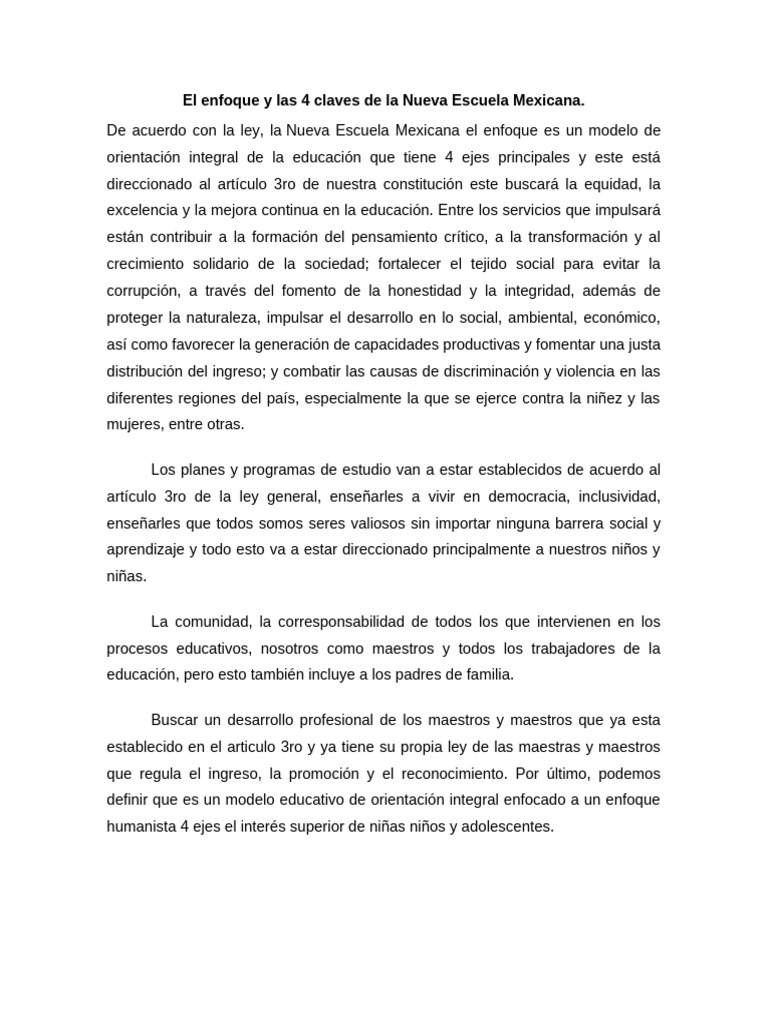 El enfoque y las 4 claves de la Nueva Escuela Mexicana | PDF