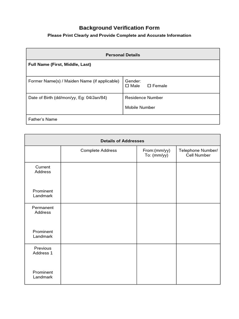 Address Check - Current, Permanent & Previous Address Form | PDF