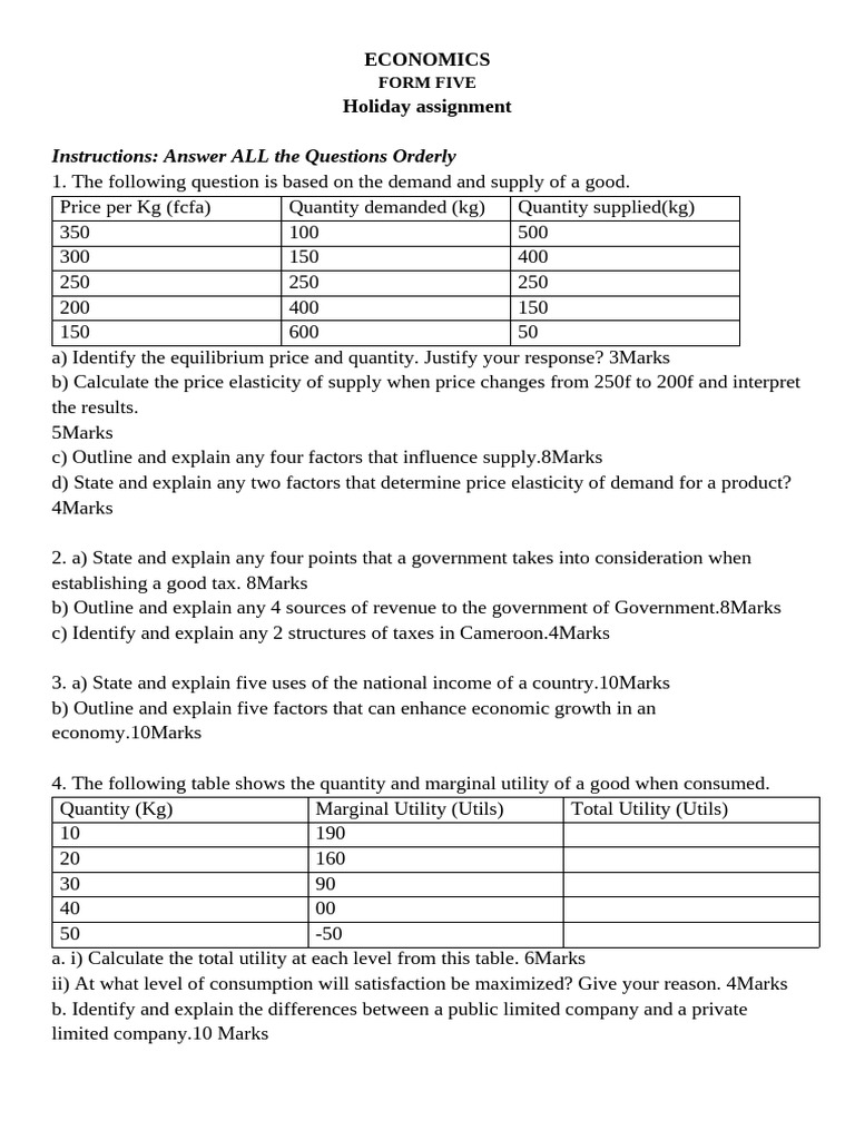 ECONOMICS HOLIDAY ASSIGNMENT, to be submitted on Monday January 6th ...