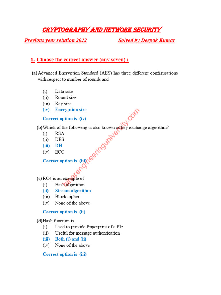 Cryptography and Network Security 2022 Beu Pyq Solution | PDF | Public Key Cryptography ...