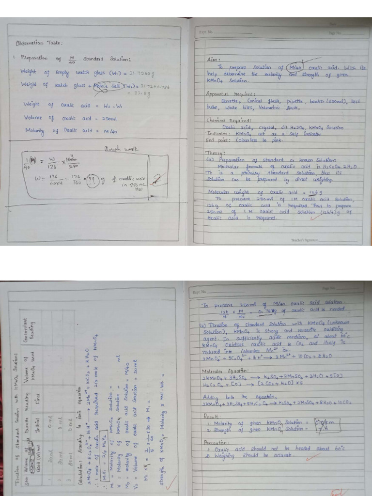 Expt-5; Volumetric Analysis; KMnO4 vs. Oxalic Acid (4) | PDF