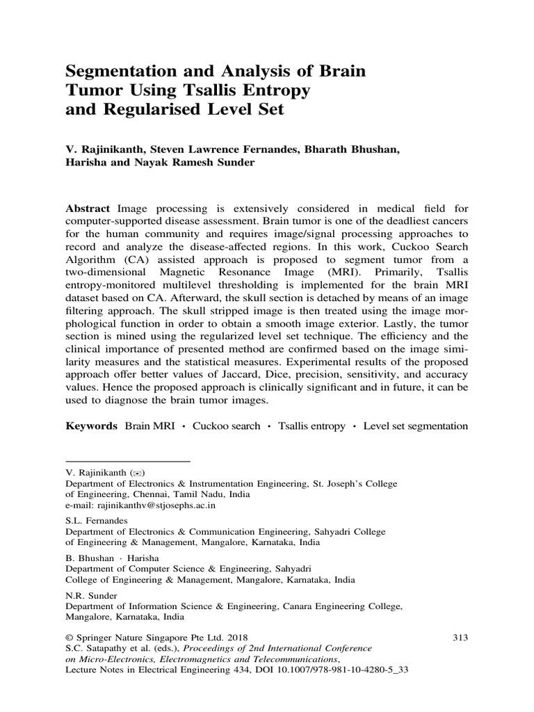 Analysis of Brain Tumor Using Tsallis Entropy | PDF | Image Segmentation | Magnetic Resonance ...
