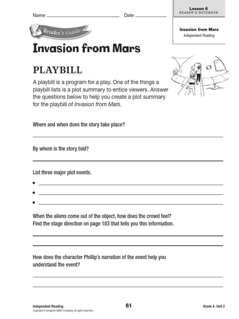 Invasion from Mars Reader's Guide | PDF | Sentence (Linguistics) | Asteroid
