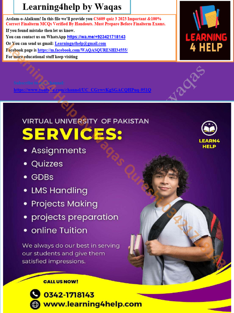 CS609 Quiz 3 Important MCQs by Learning4Help (Waqas Qureshi) | PDF CS609 Quiz 3 Important MCQs by Learning4Help (Waqas Qureshi) | PDF