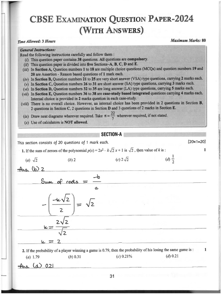 Math Sample Paper 1 | PDF