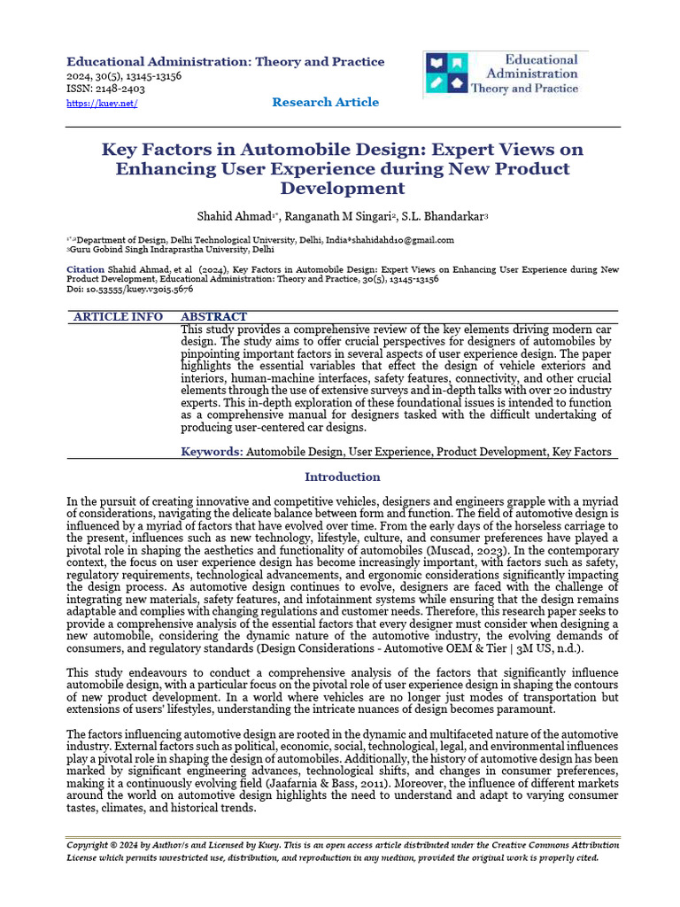 Key Factors in Automobile Design Expert Views | PDF | Usability ...