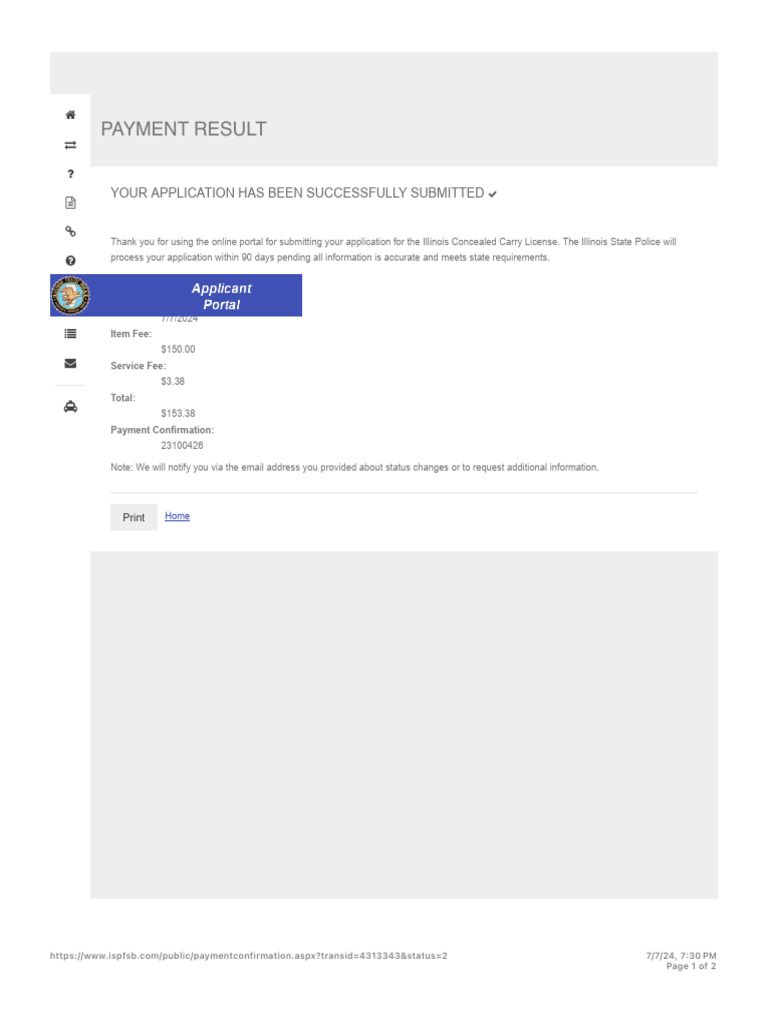 Illinois Concealed Carry Application Confirmation | PDF