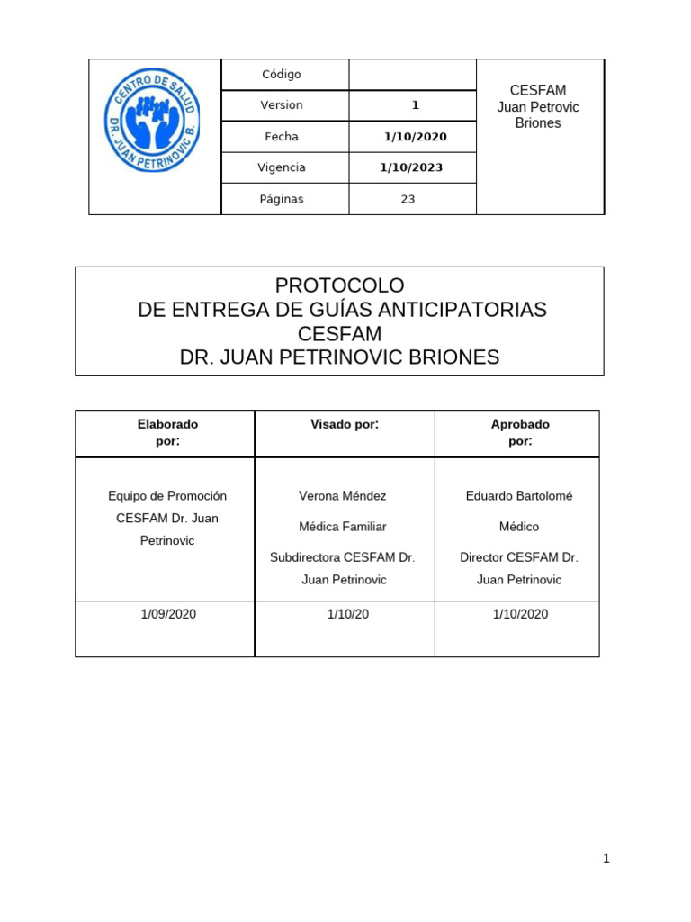 Protocolo de Entrega de Guias Anticipatorias | PDF | Partería | Cuidado de la salud