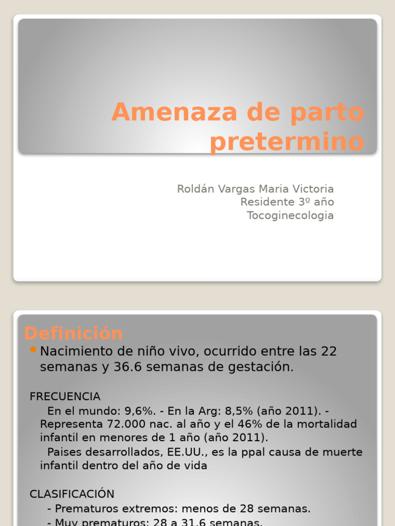 Amenaza de Parto Pretermino | PDF | Parto prematuro | Especialidades Medicas