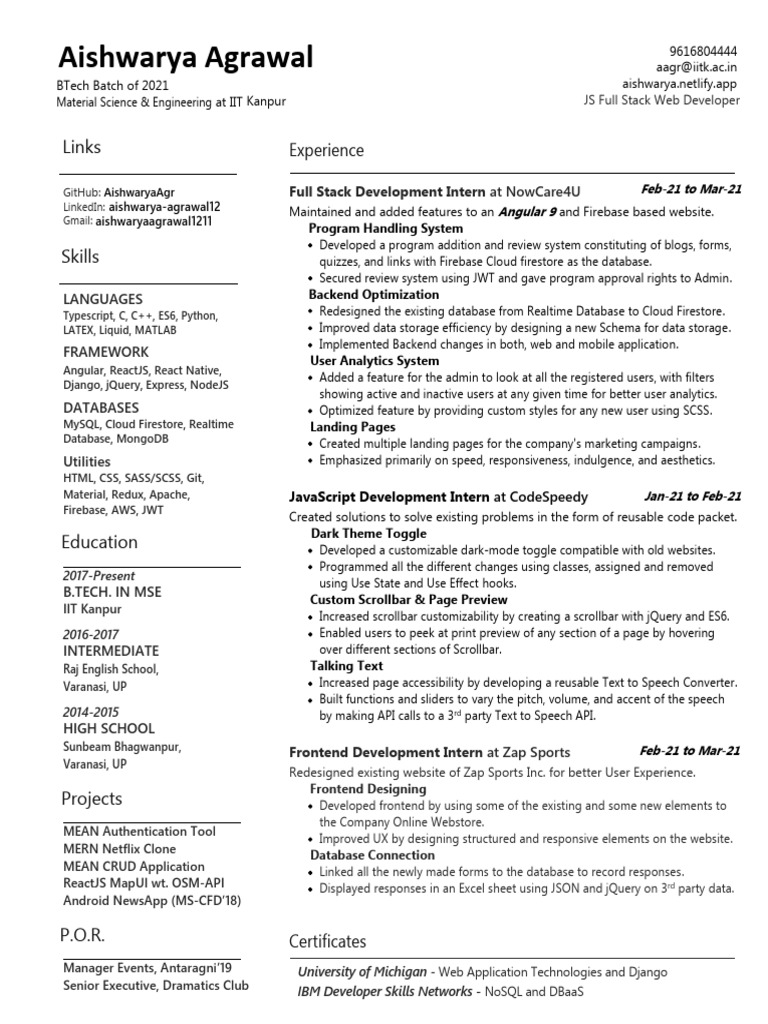 Ashu resume | PDF | Computing | Software Engineering