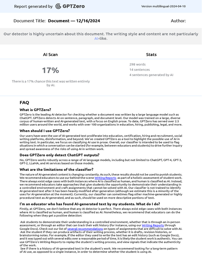 GPTZero AI Scan - Document - 12 - 16 - 2024 | PDF | Artificial ...