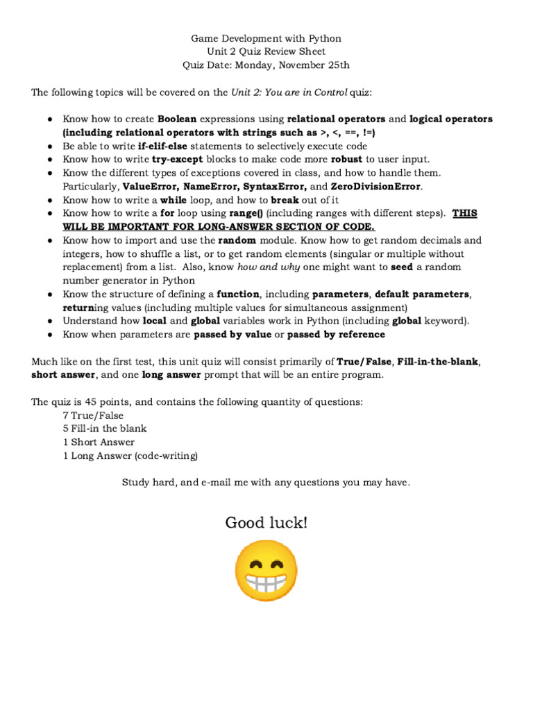 GDP Unit 2 Quiz Review Sheet | PDF