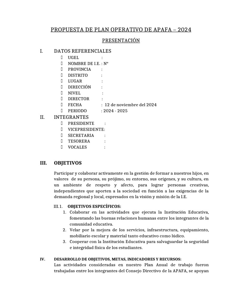 1propuesta de Plan Operativo de Apafa | PDF