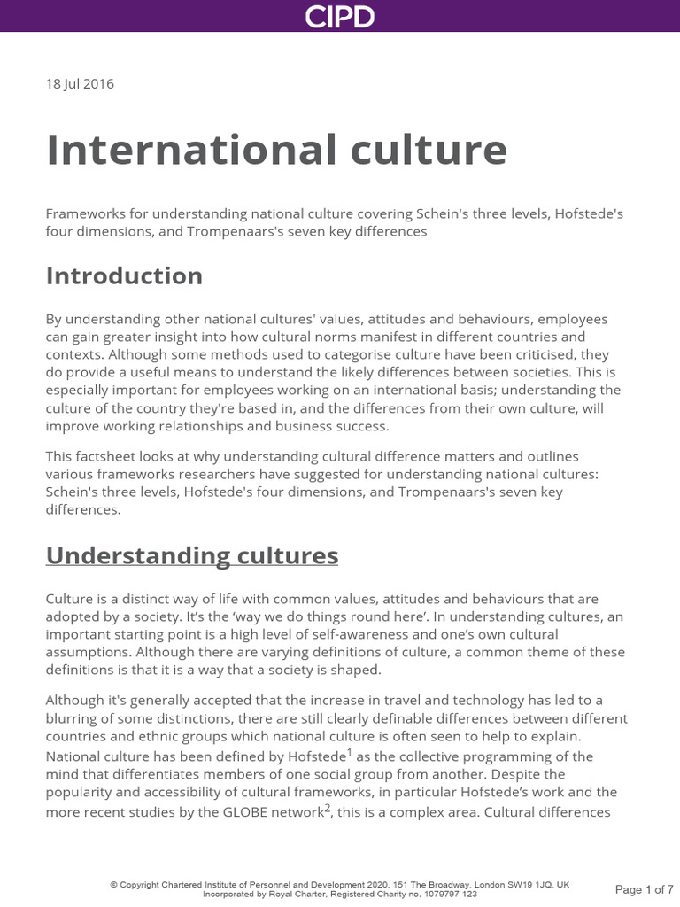 International Culture Factsheet (Week 3) | PDF | Social Psychology