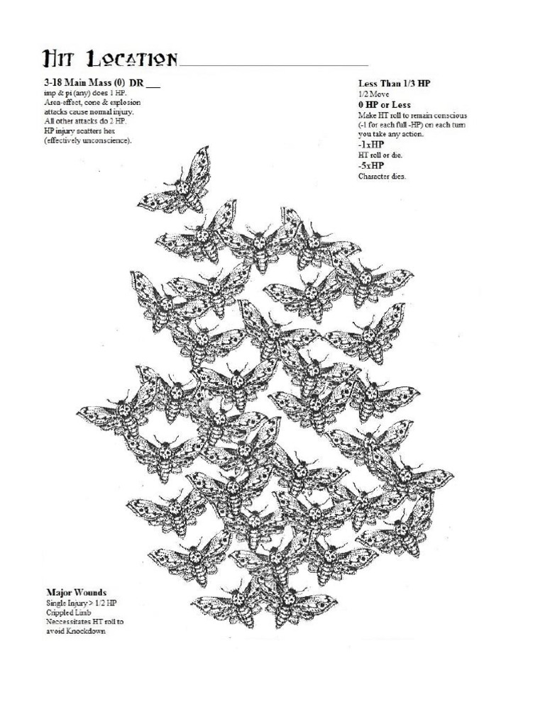GURPS 4e Body of Swarm Flying Insect Hit Location | PDF