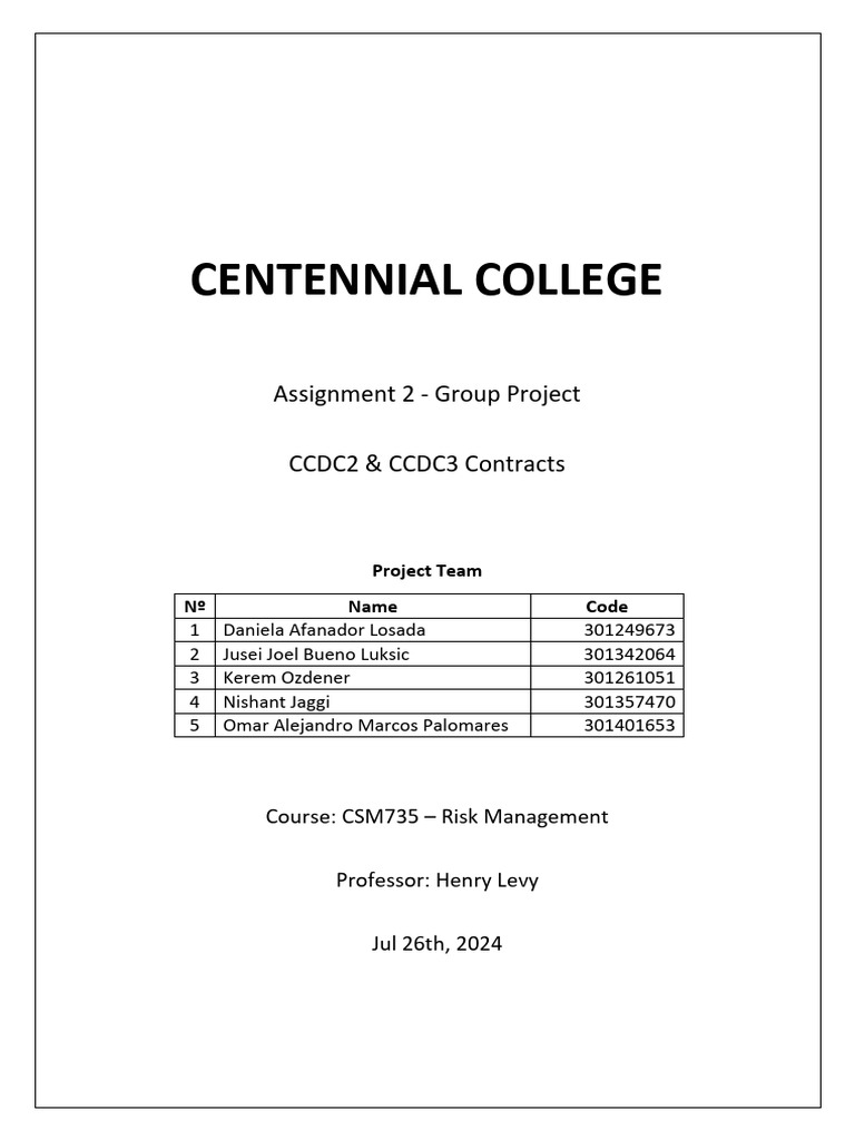 Risk Assignment 2 - CCDC2 & CCDC3 Contracts - Group Project | PDF ...