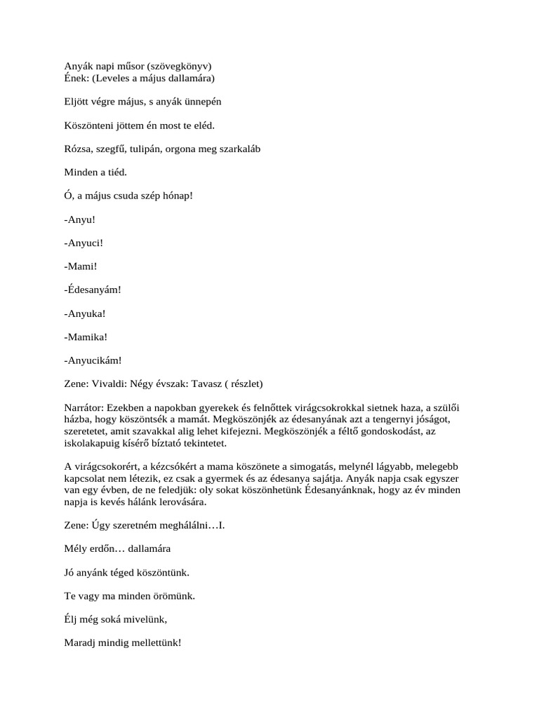 Anyák Napi Műsor | PDF