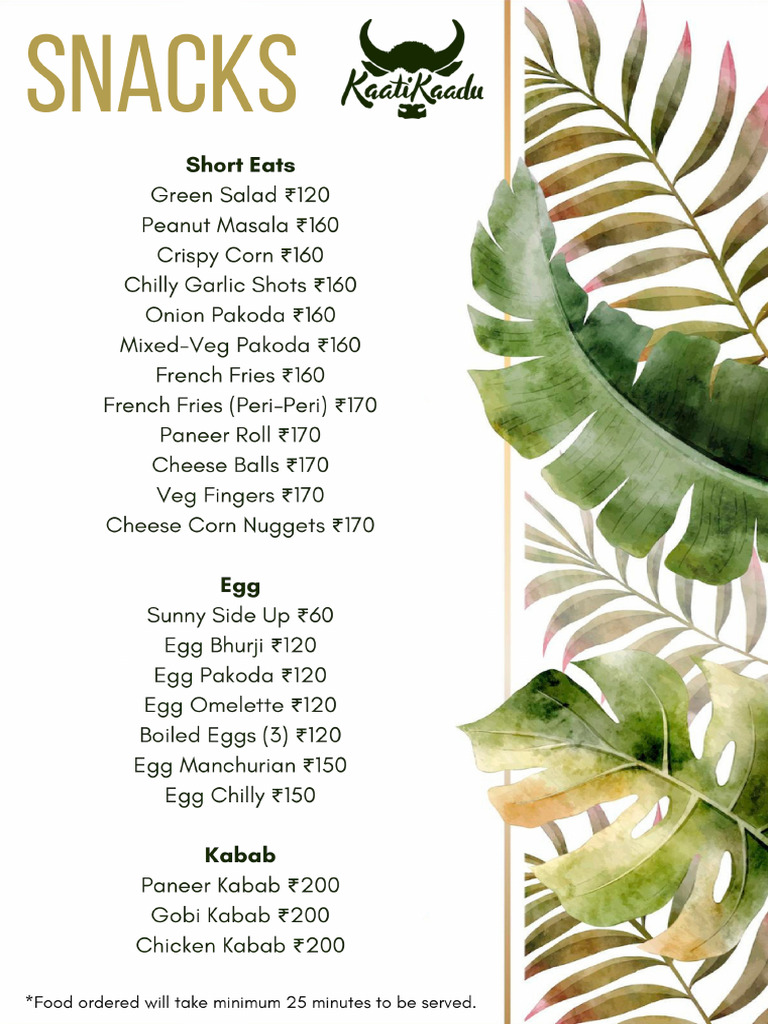 KaatiKaadu Snacks Menu | PDF