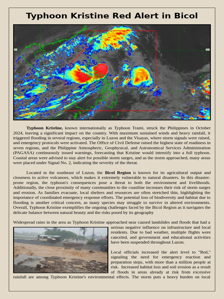 DRRR Typhoon Kristine Red Alert in Bicol | PDF | Tropical Cyclones | Flood