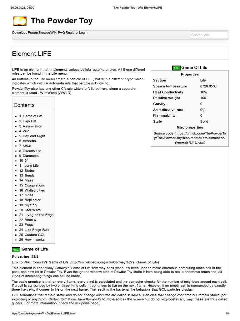 Element LIFE in The Powder Toy | PDF
