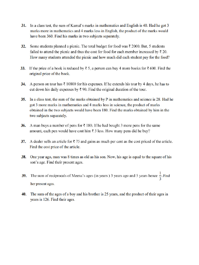 Maths Test 34 QE Word Problems Class 10 (Encrypted) | PDF