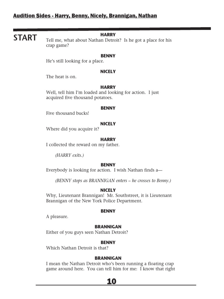 Harry, Benny, Nicely, Brannigan, Nathan Audition Sides | PDF