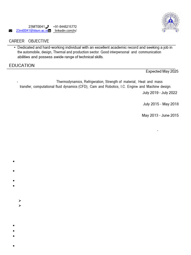 AMAN’s resume | PDF | Mechanical Engineering | Applied And Interdisciplinary Physics