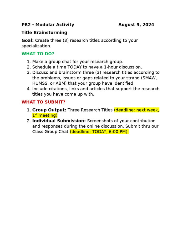 PR2 Modular Activity | PDF