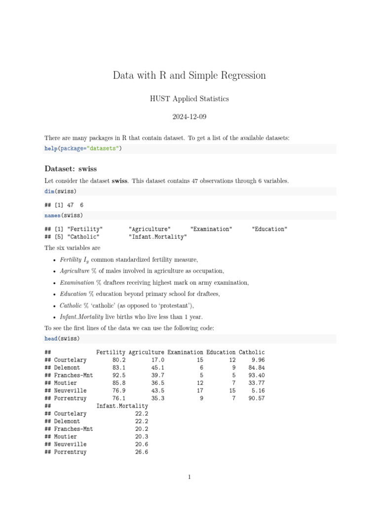 Data R Pdf Linear Regression Data Set