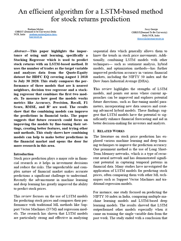 LSTM Algorithm for Stock Return Prediction | PDF | Regression Analysis ...