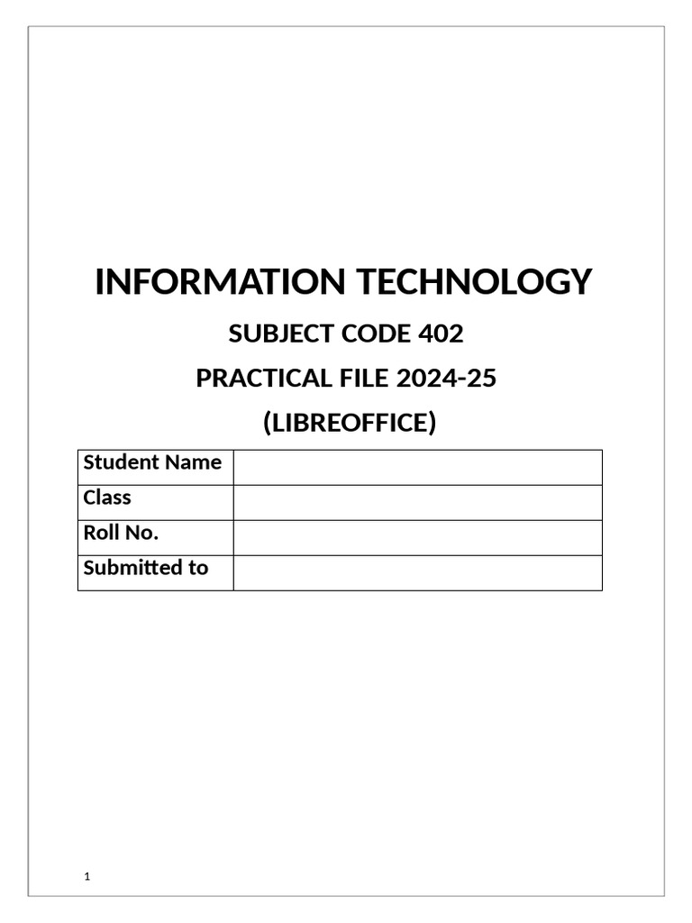 X It 402 Practical File 2024-25 | PDF | Worksheet | Office Suites