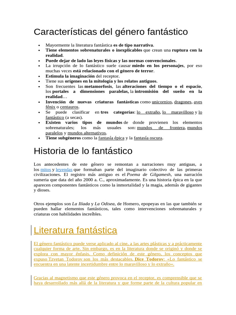 Características del Género Fantástico | PDF | Fantasía | Poesía épica