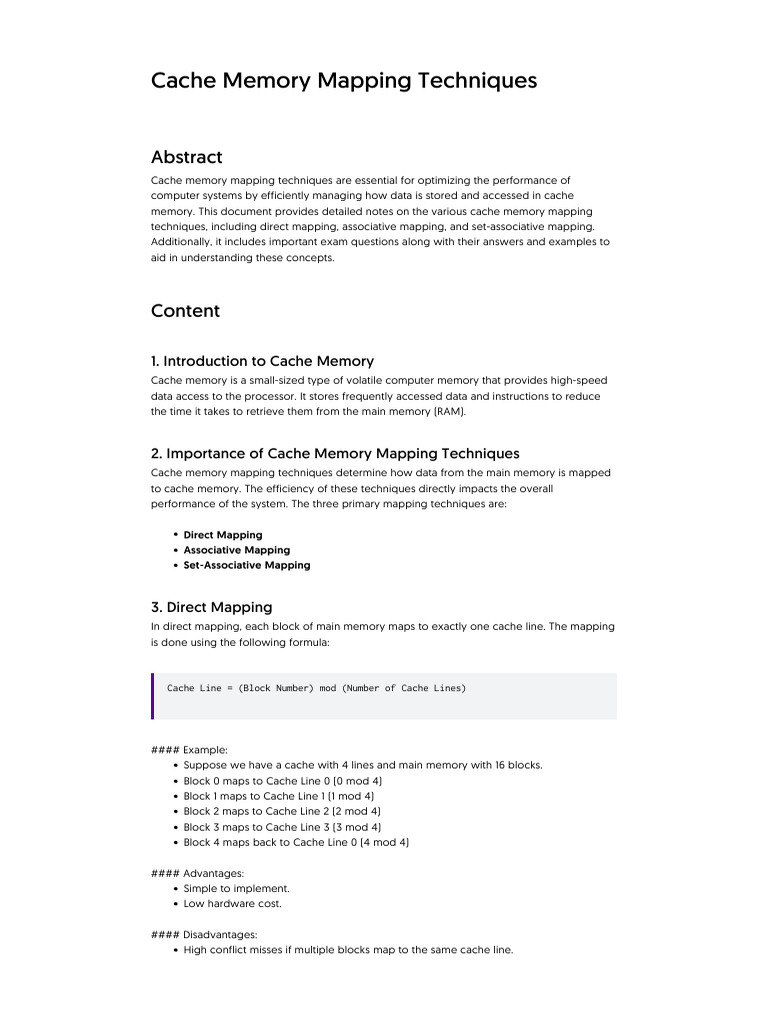 Cache Memory Mapping Techniques | PDF | Cpu Cache | Computer Data Storage