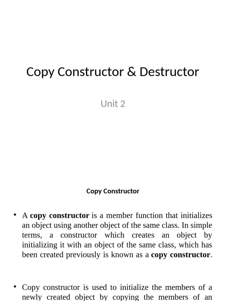 Copy Constructor And Destructor Pdf Constructor Object Oriented Programming Programming