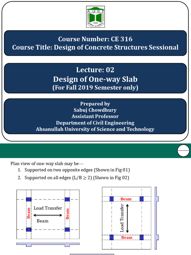 2) Lecture 02 (One Way Slab Design) | PDF | Beam (Structure) | Concrete