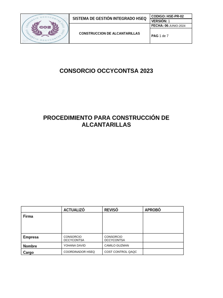 HSE-PR-02 Construccion de Alcantarillas | PDF | Topografía