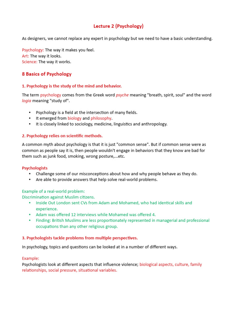 Social Sciences Lec 2 Summary | PDF | Psychology | Cognition