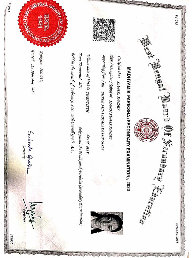 Class X Certificate | PDF