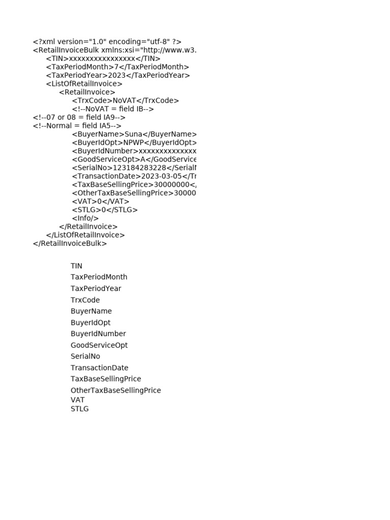 Retail - XML Induk IA5 IA9 Dan IB - 0 | PDF