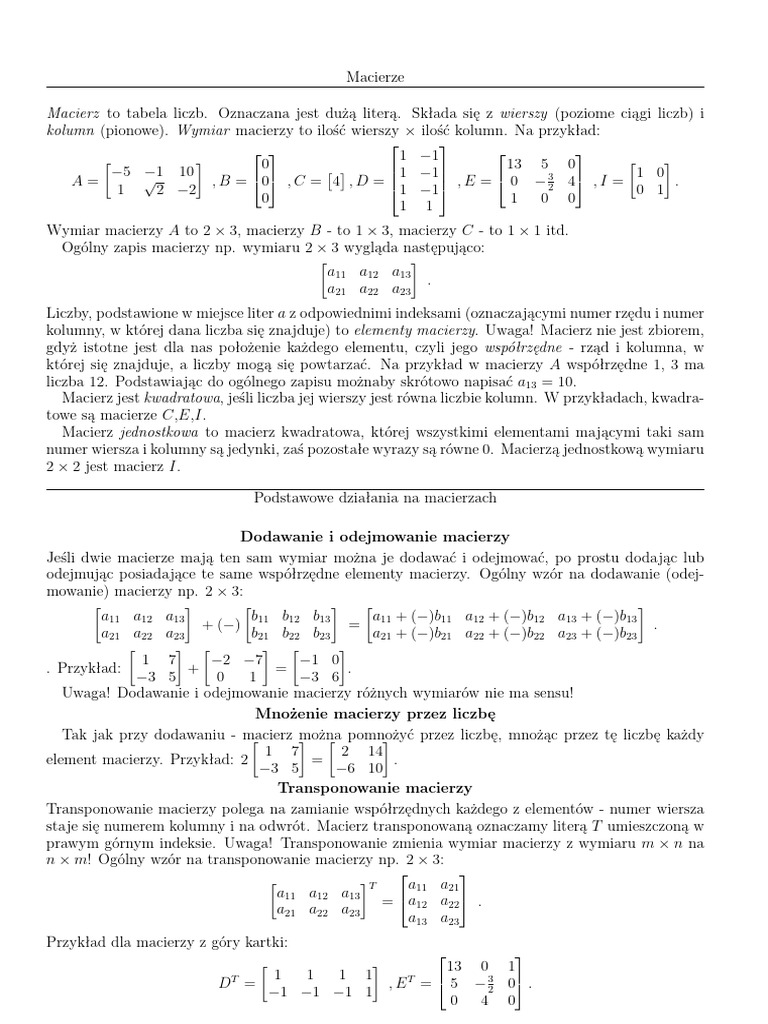 Macierze Teoria | PDF