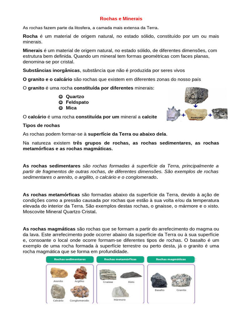 5º Resumo Rochas e Minerais | PDF | Rochas (Geologia) | Magma